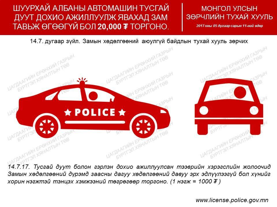 Замын хөдөлгөөний аюулгүй байдлын тухай хуулийн зарим заалт Зөрчлийн