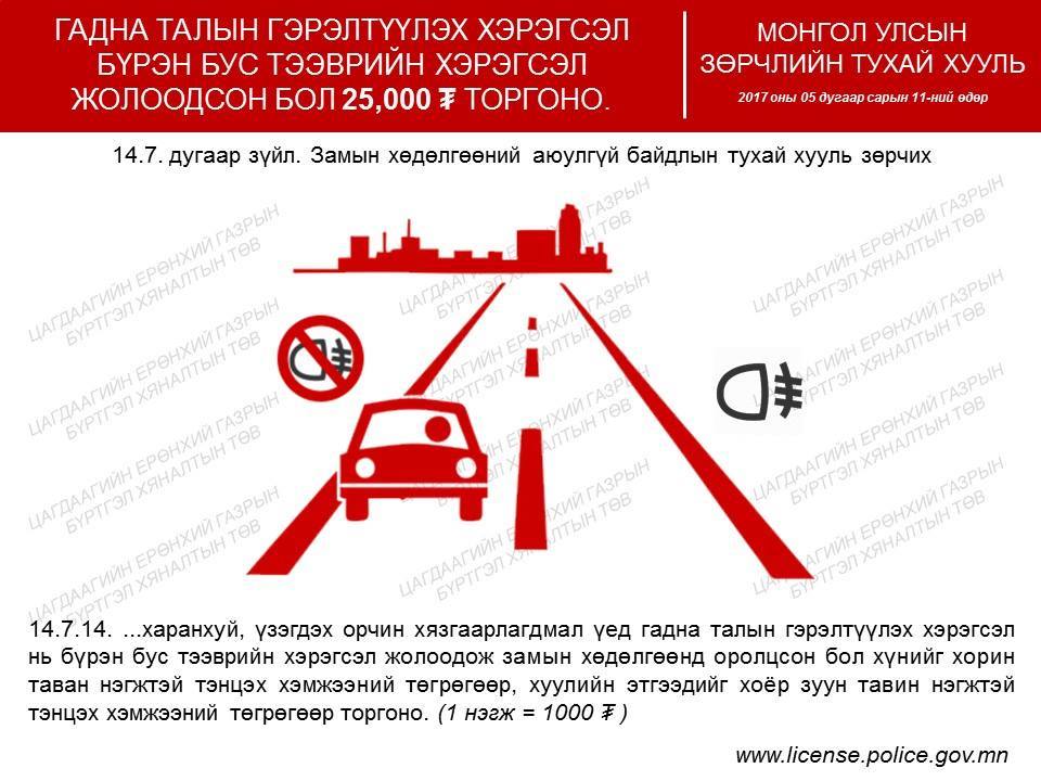 Замын хөдөлгөөний аюулгүй байдлын тухай хуулийн зарим заалт Зөрчлийн