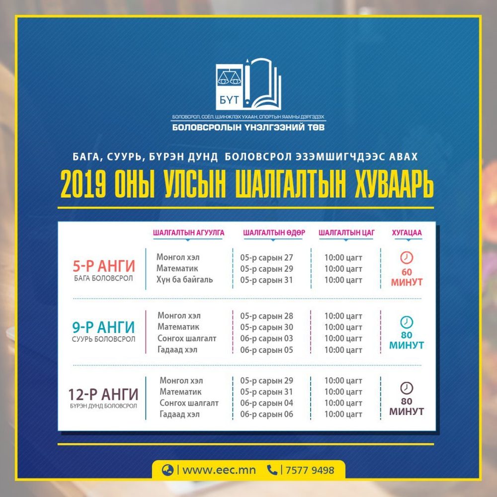 Улсын шалгалт 9-р ангийн Монгол хэлний шалгалтаар үргэлжилж байна